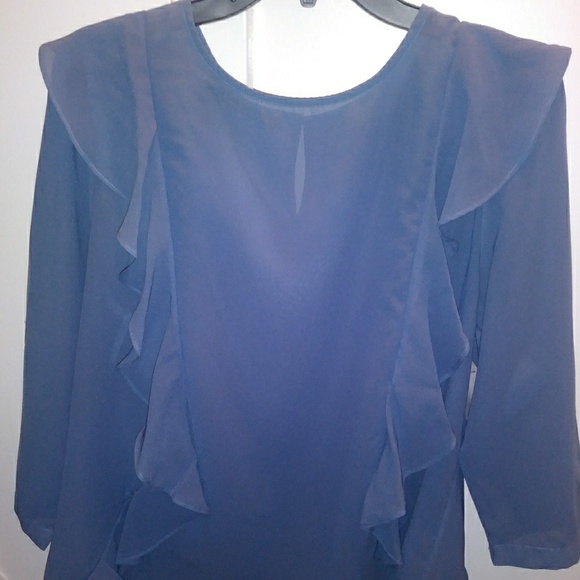 attention | Tops | Brand New Blue Sheer Blouse With Ruffles | Poshmark